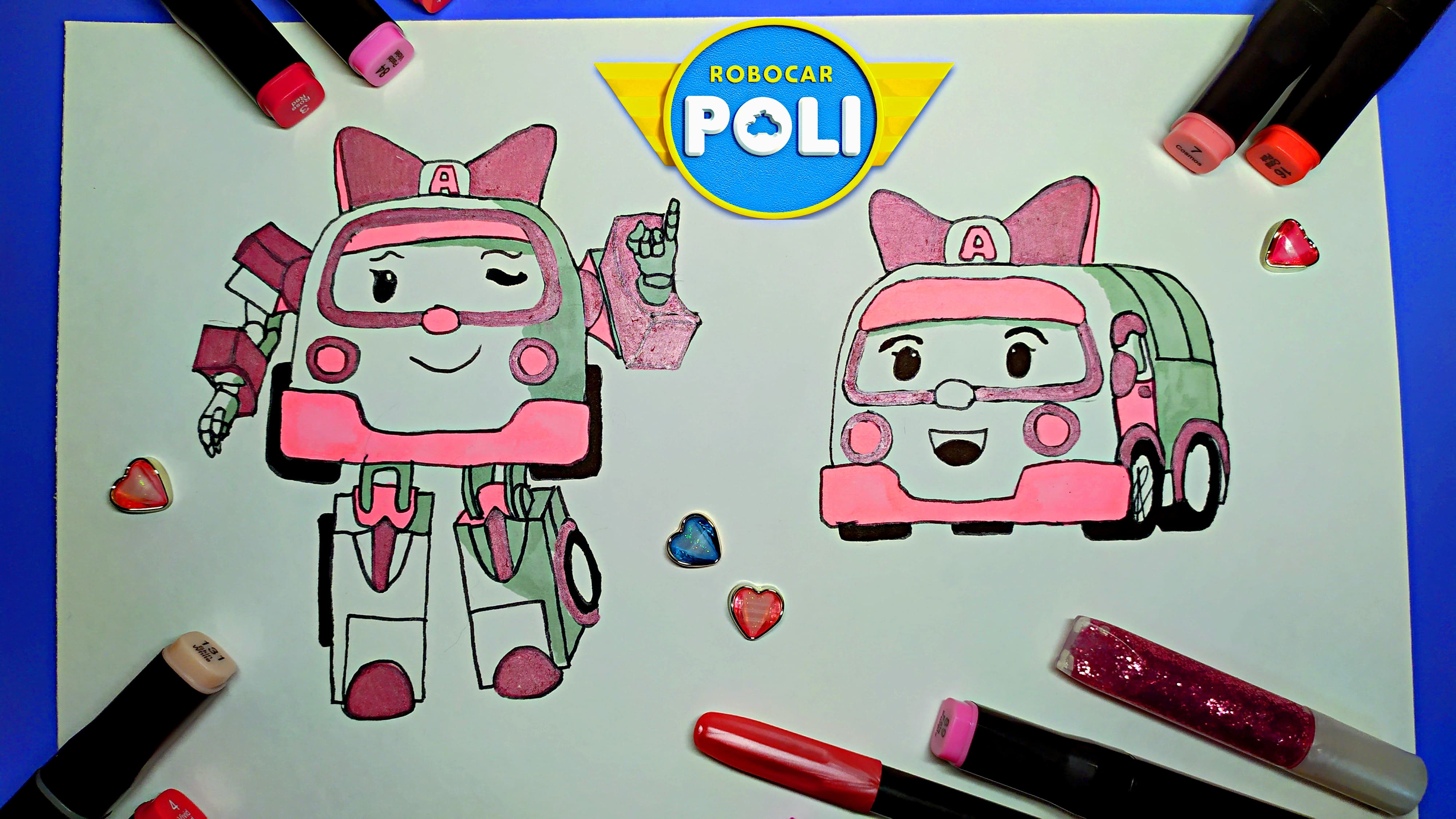 Рисунок-раскраска "Эмбер" Робокар Поли