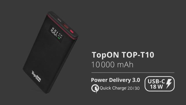 TopON TOP-T10 10000mAh USB Type-C QC3.0 / PD 18W