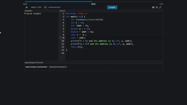 Find the address of a variable