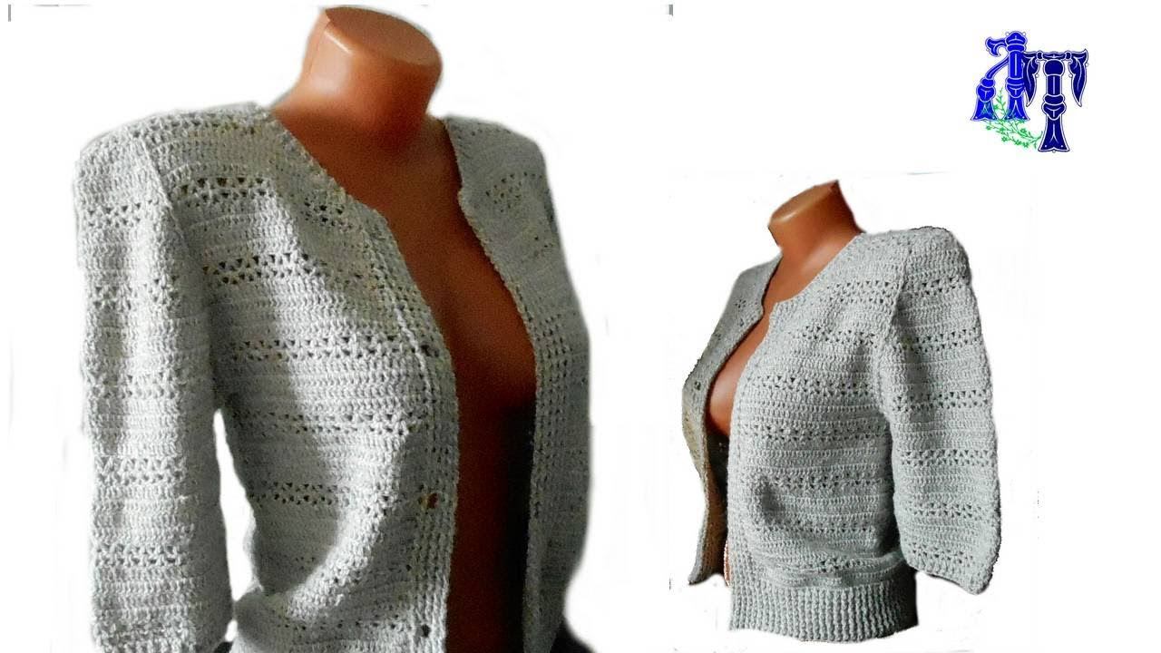 Как связать стильный жакет крючком | Имитация втачного рукава без швов. Продолжение