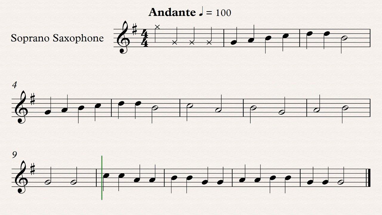 "Топ топ" М.Красев - видеоминусовка и ноты для саксофона-сопрано, темп 100