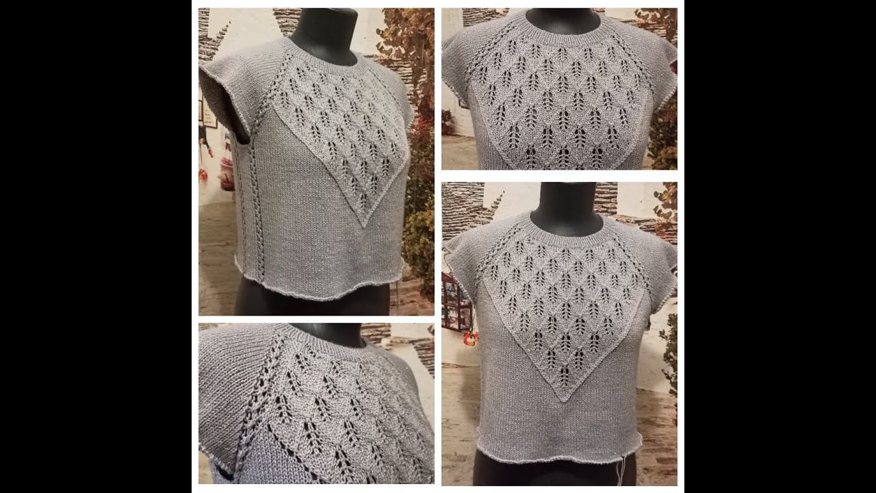 Кофточка "Праздничная" связанная спицами регланом сверху. Вязание ажурной вставки, подрезы. Часть 2