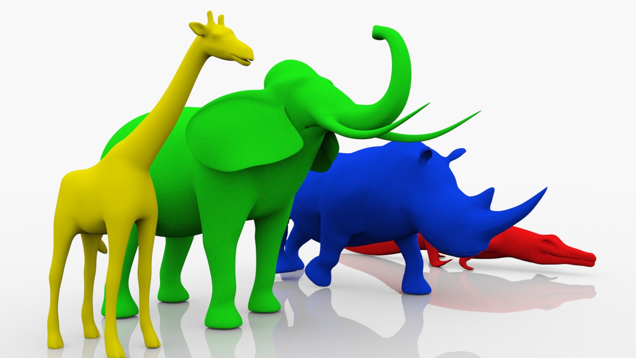 Учим цвета с животными -слон,жираф,носорог и крокодил- для детей.