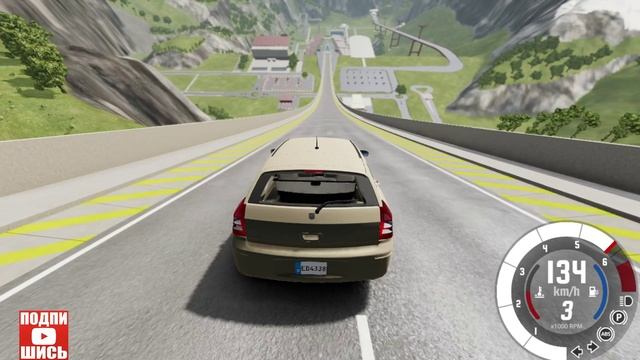 BeamNG Drive Прыжок в длину на автомобиле! (Dodge Magnum SRT-8) Мод патруль!