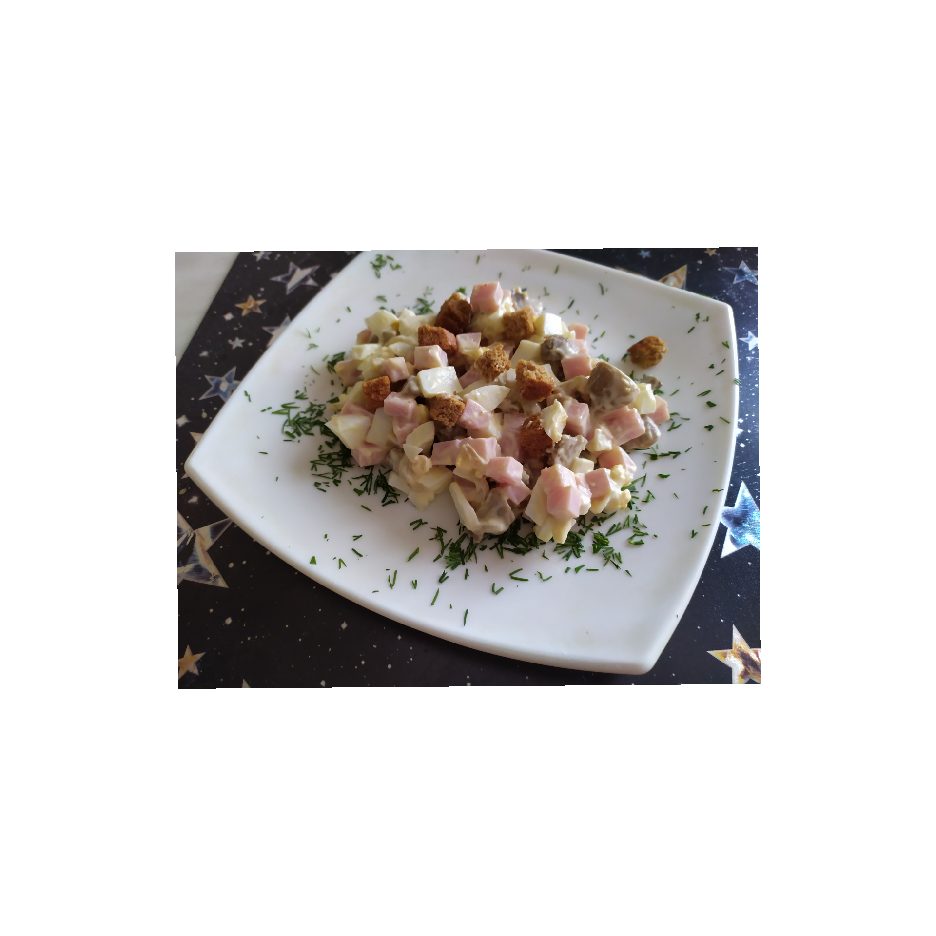 Салат с грибами, с яйцами и с ветчиной, ОЧЕНЬ вкусный "ДИОНИКА".