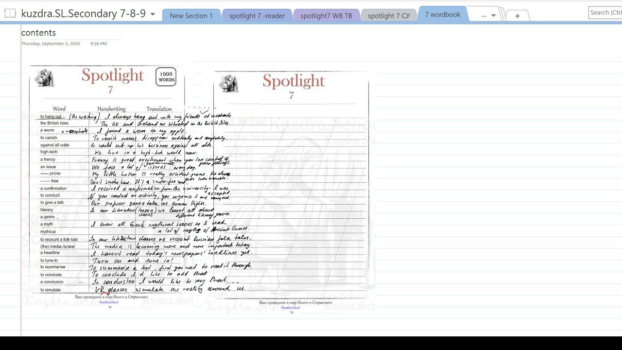 21. Spotlight 7.  Words. Unit 0 Contents