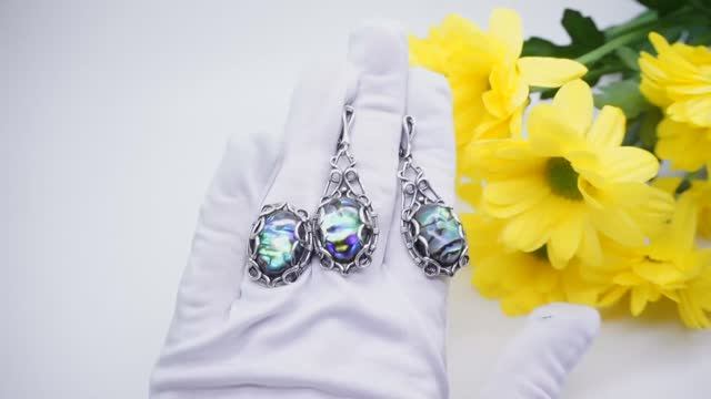 Серьги  и кольцо "Анпэйту" посеребрение 12 мк гелиотис перламутр гарнитур комплект 3797 Хорошие Вещи