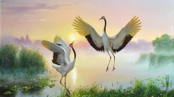 Журавли на картинах современных художников.