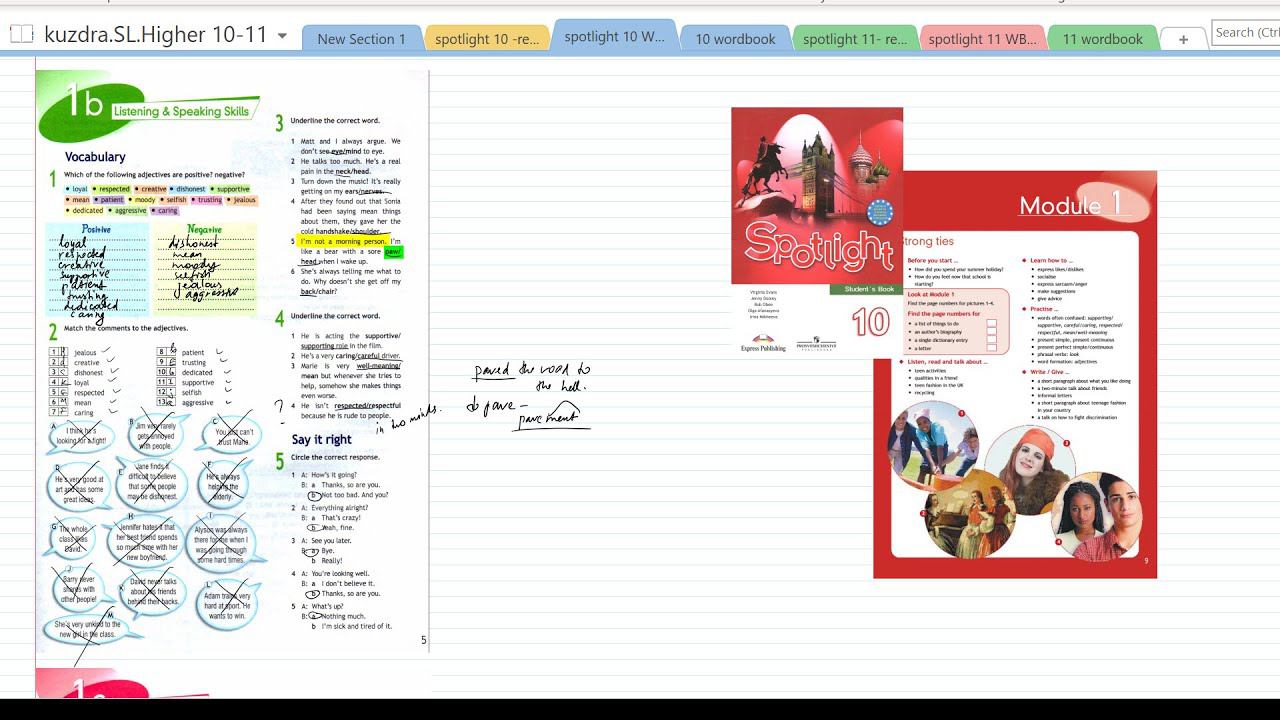8. Spotlight 10. Module 1. Unit 1b. Workbook