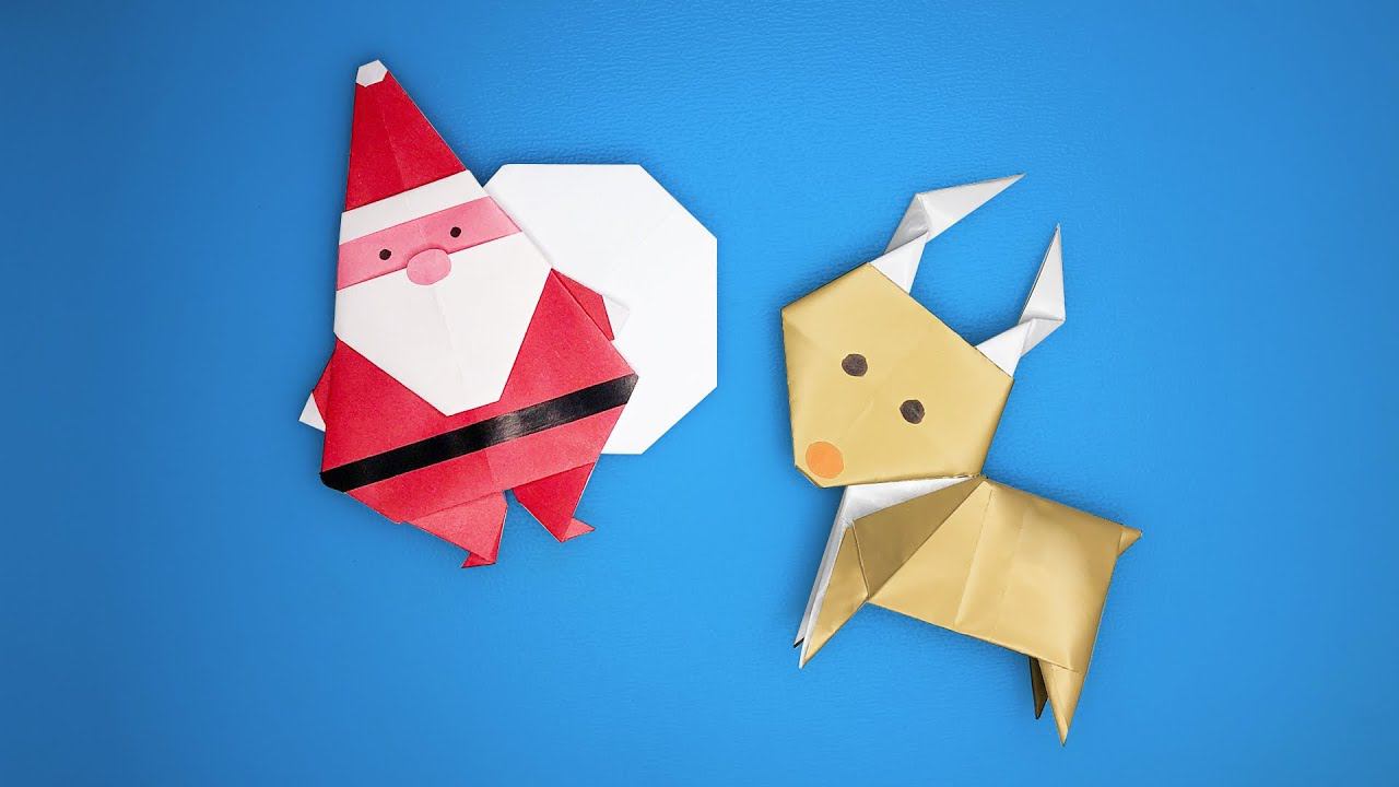НОВОГОДНИЕ ОРИГАМИ из бумаги / Оригами САНТА и ОЛЕНЬ