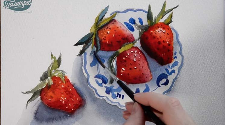 Акварельная живопись. Этюд клубники.