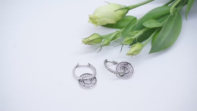 Серьги кольца "Микаена" конго Трансформеры стразы белые Посеребрение 12мк модные серёжки 3519