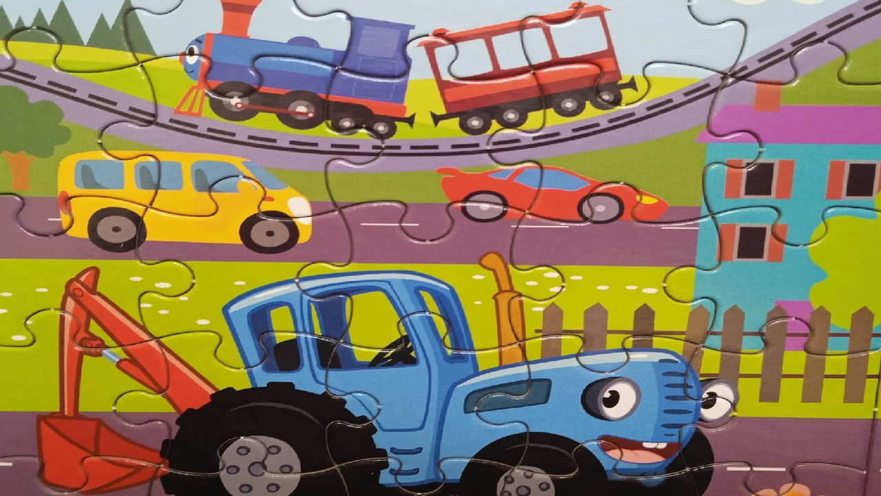 Пазл Синий Трактор и Друг Паровозик - собираем пазлы для детей | Polinka-Vitaminka