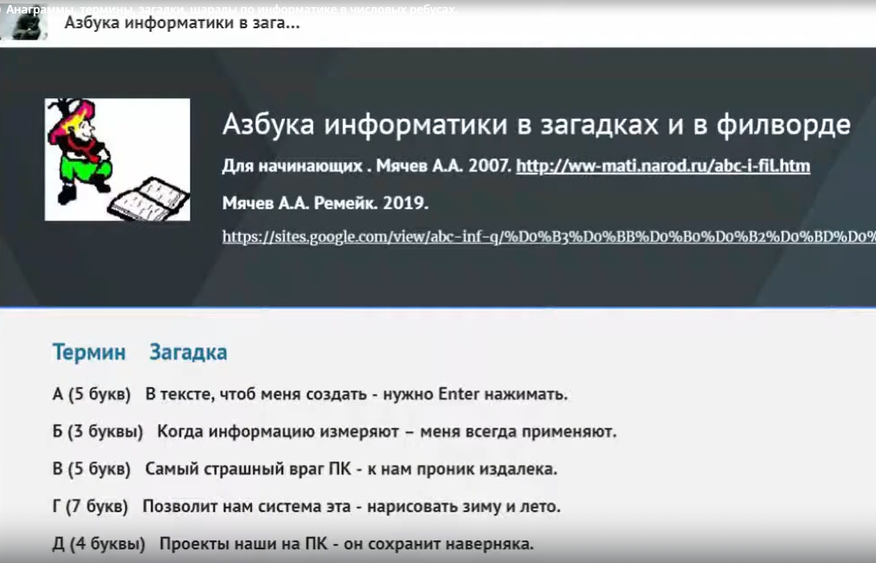 Анаграммы, термины, загадки, шарады по информатике в числовых ребусах.