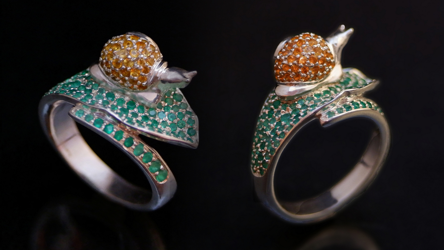 Закрепка камней в технике "паве". Кольцо "Улитка".