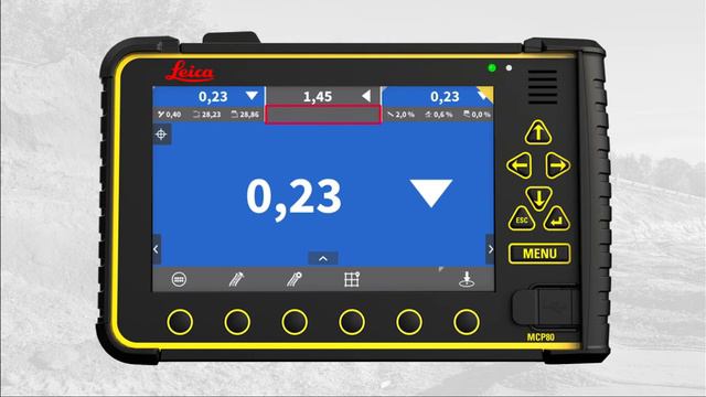 Основной экран работы системы Leica MC1 на грейдере и бульдозере