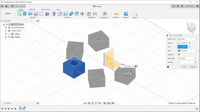 15. Fusion 360. Панель  Create . Инструмент  Pattern
