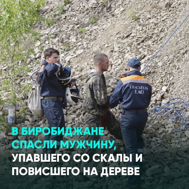 В Биробиджане спасли мужчину, упавшего со скалы и повисшего на дереве