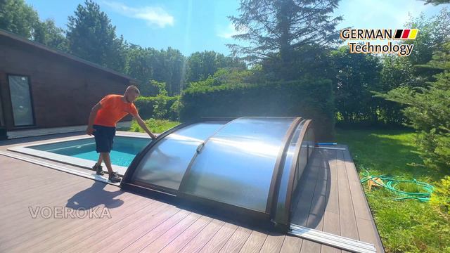 Павильон для бассейна модель FLAIR. Размеры 6,5х4,0х0,85м. Коричневый цвет Прозрачный поликарбонат