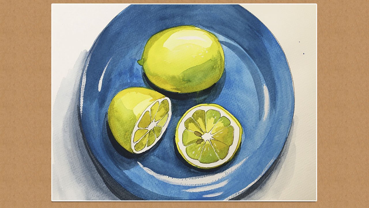 Натюрморт с лимонами. Рисование акварелью.
