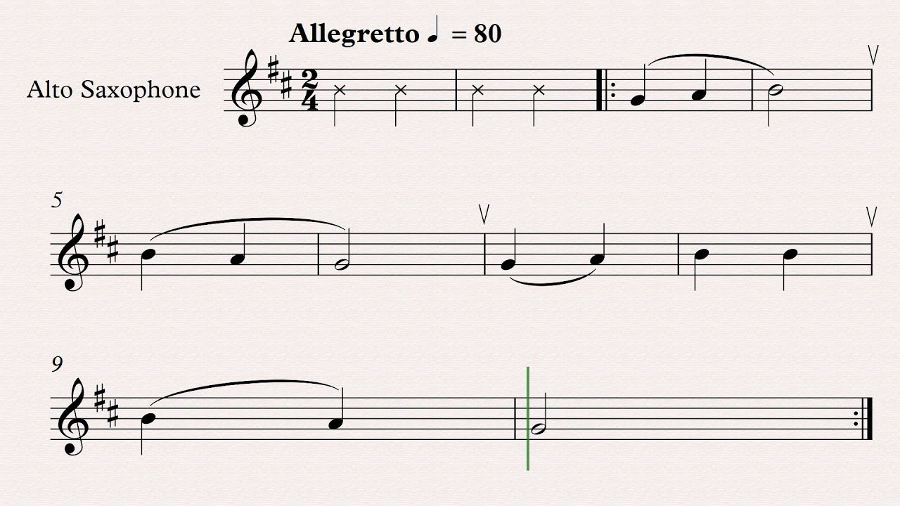 "У кота"  - Русская народная песня - видеоминусовка с нотами для саксофона-альта. Темп 80