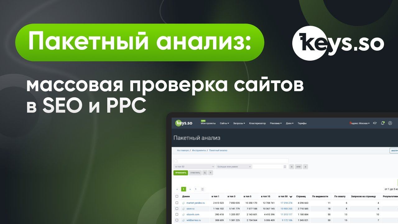 Пакетный анализ в Keys.so: массовая проверка сайтов в SEO и PPC