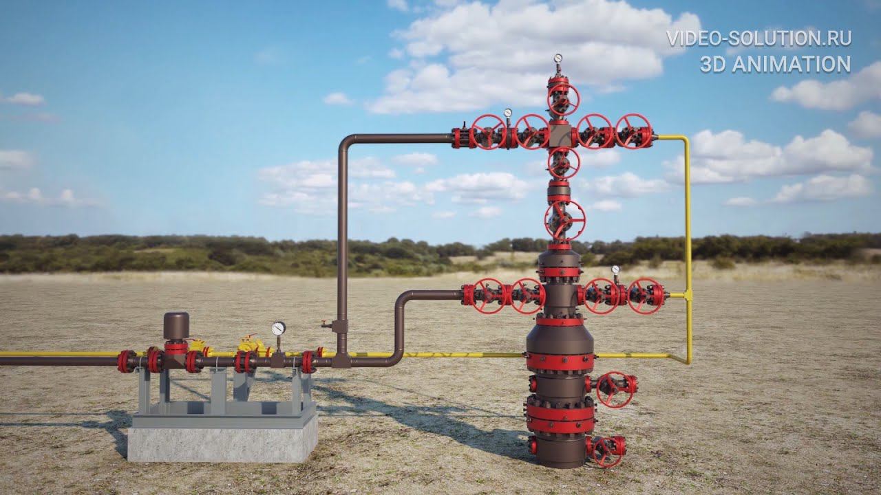 пример 3д анимации, технологического процесса, сборки обвязки устья скважины