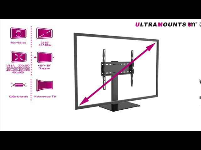 UltraMounts UM503. Установка телевизора на стол с  помощью  кронштейна UM503