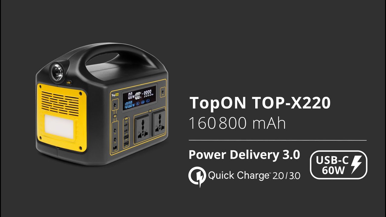 TopON TOP-X220 160800mAh, 2×AC 220V, 3×DC, XT30, 2×USB-C, 2×USB-A (PD 60W, QC3.0, 300W)