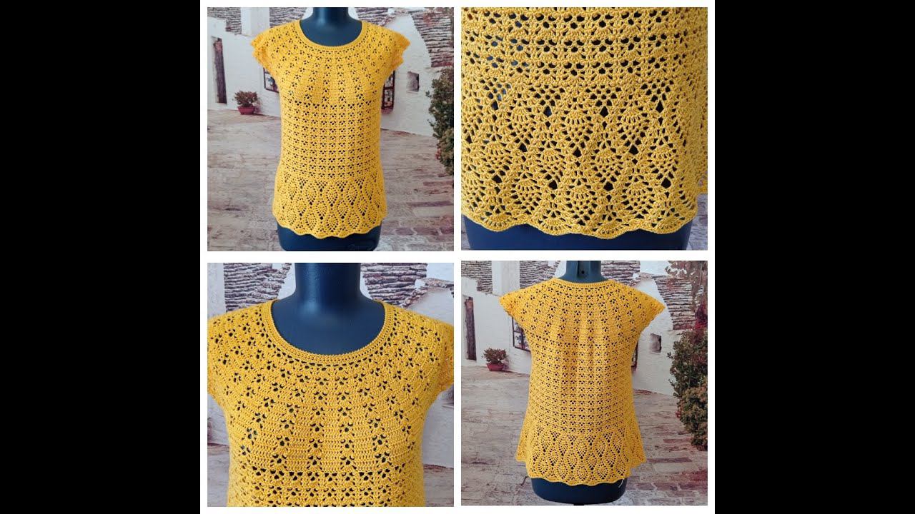 Летнее платье крючком с круглой кокеткой "Канарейка".  Часть 1.