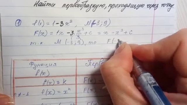 Первообразная функции, проходящая через точку