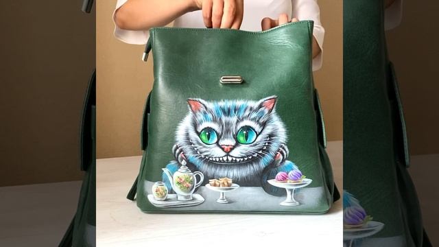 Кожаный рюкзак с росписью "Чеширский кот"