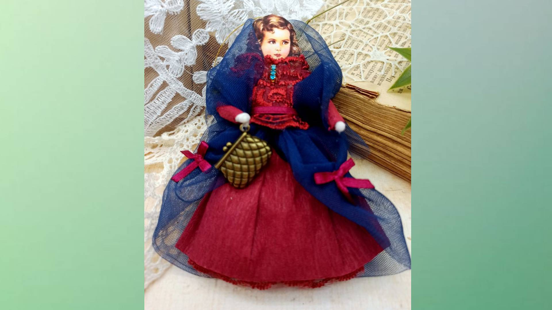 Викторианская елочная игрушка. Леди в  синей накидке. Обзор работы