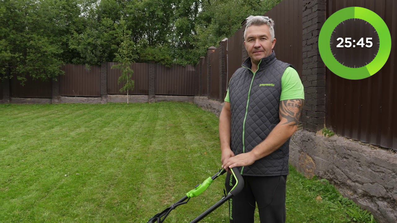 Газонокосилка Greenworks GD40LM45 (арт 2500407). Сколько можно косить на одном заряде аккумулятора?