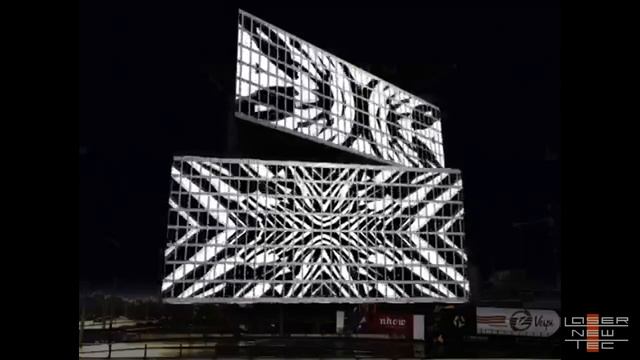 Меппинг на стеклянном фасаде.