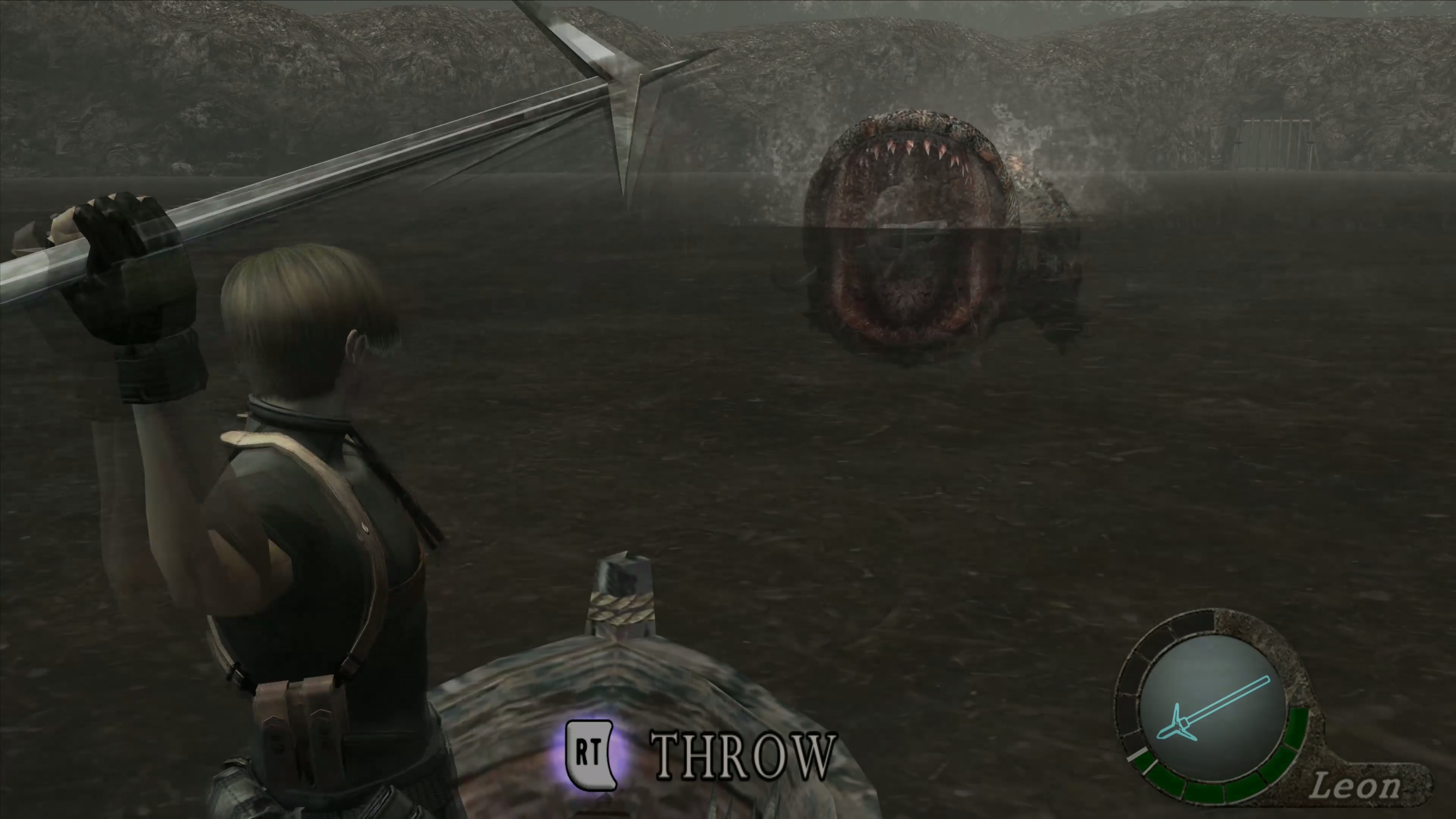 Resident Evil 4 HD Part4. Сражение с огромным подводным чудовищем. Приступ заражения у Леона.