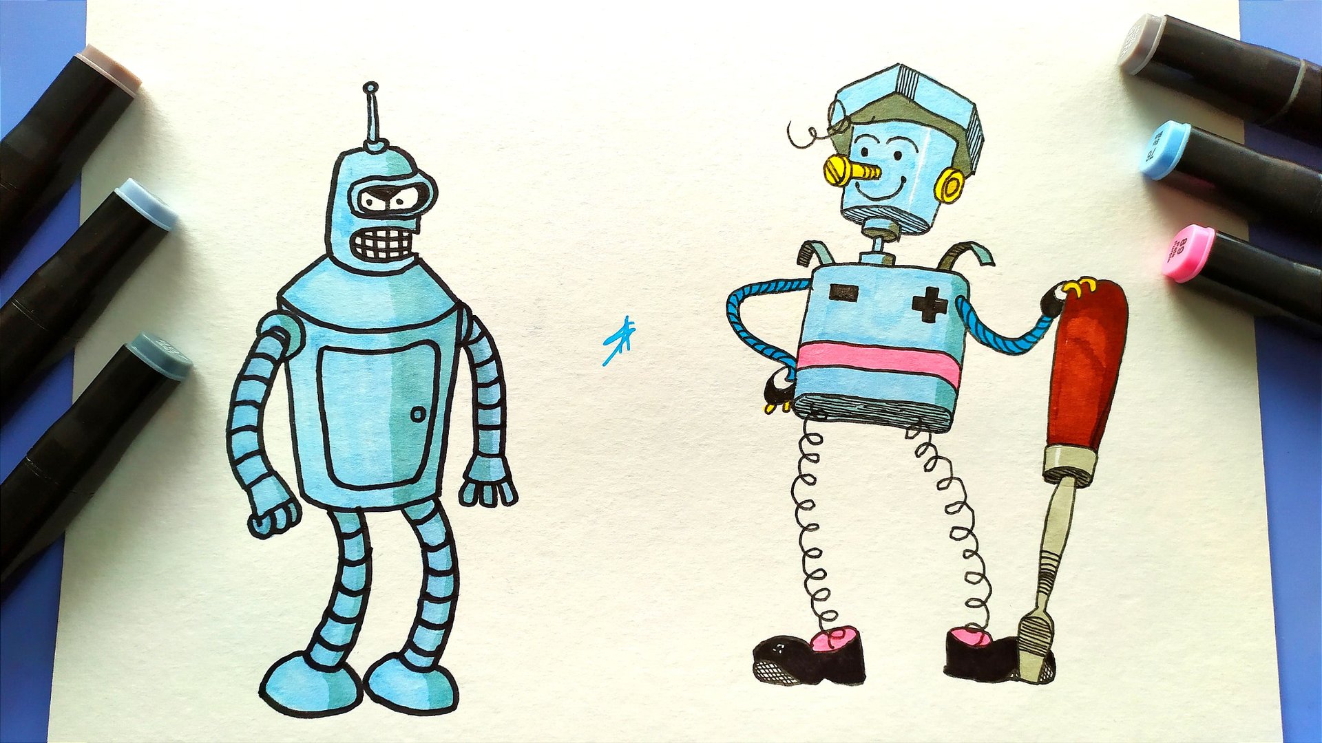 Рисунок-сравнение Бендера и Самоделкина.