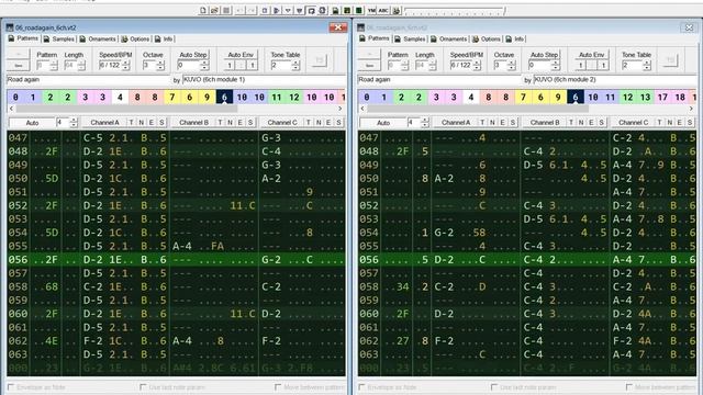 Road again by KUVO / Double YM, 6 channel song. Tracker window capture.
