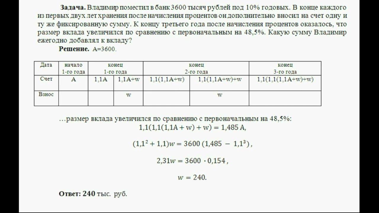 Задача № 15 ЕГЭ по математике. Вклады, кредиты. Часть 2.