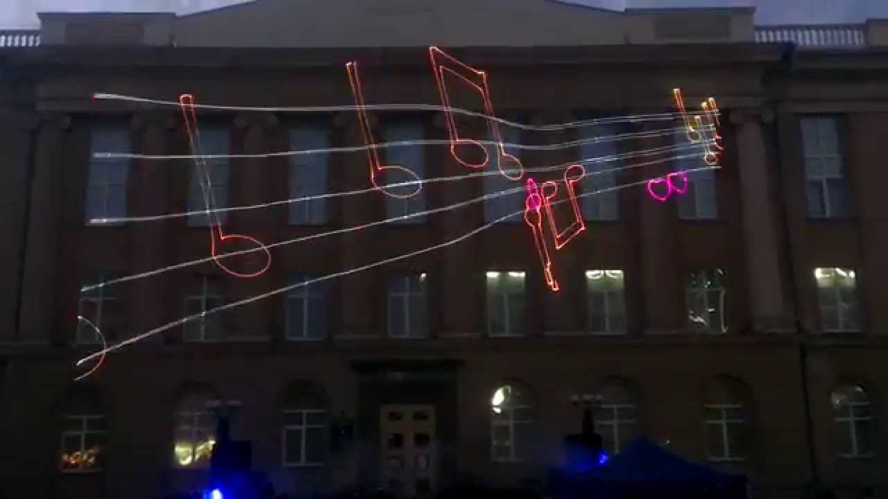 Лазерное шоу на фасаде Челябинской областной научной библиотеки (публичка).