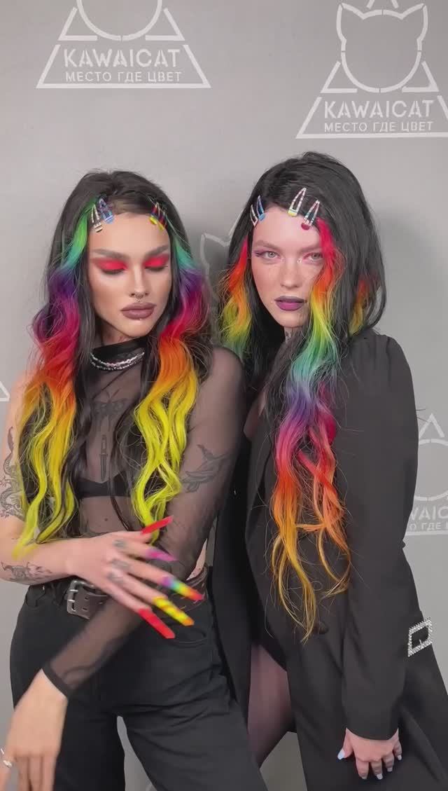 Волосы на заколках. Радужное окрашивание. трессы на заколках для смены имиджа