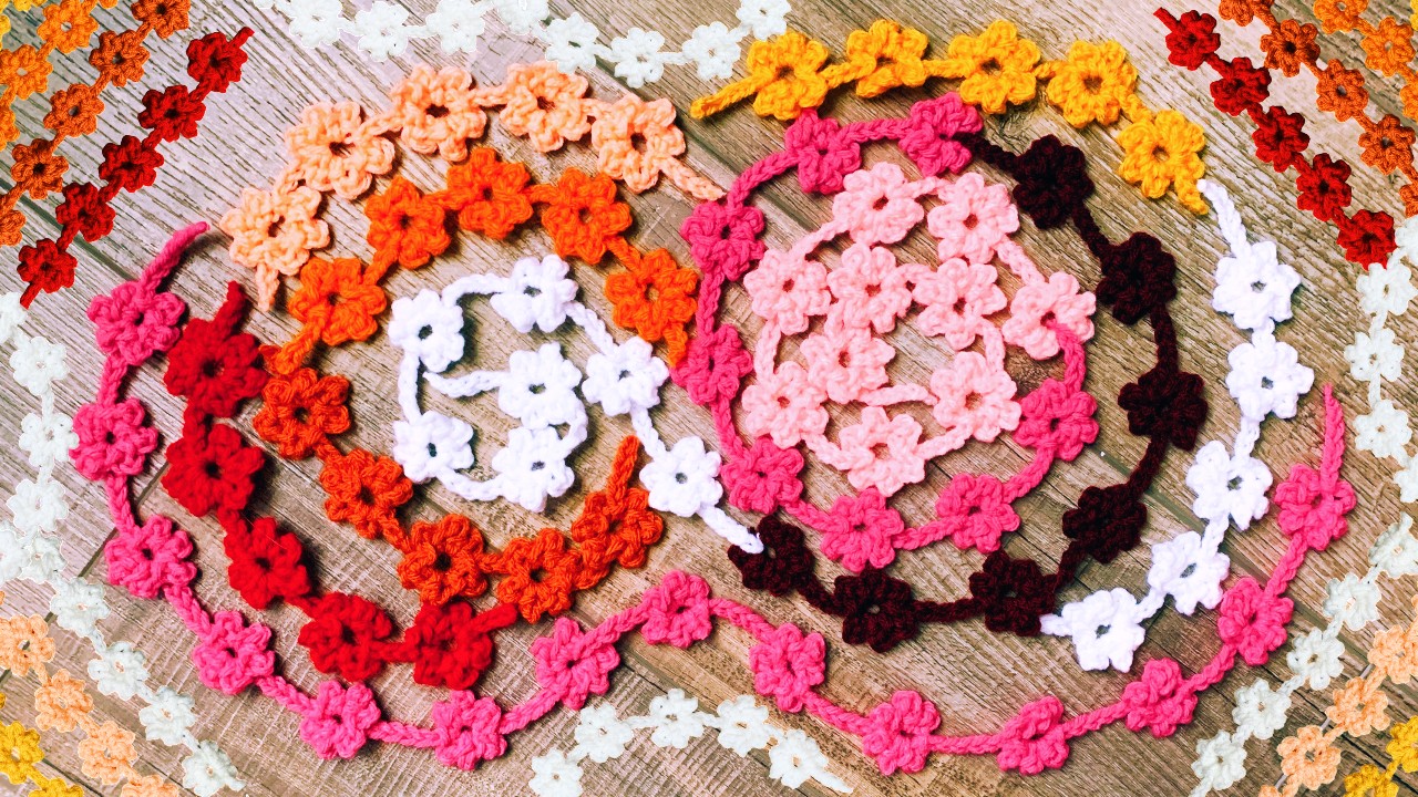 Цветочная Гирлянда - только воздушные петли и соединительные столбики, без отрыва!