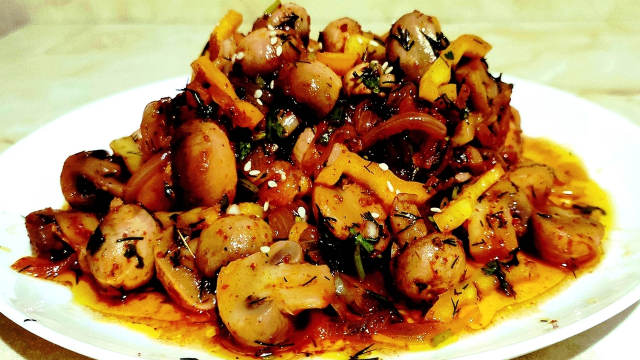ШАМПИНЬОНЫ ПО-КОРЕЙСКИ🍄ОГОНЬ ГРИБЫ.ОЧЕНЬ ВКУСНО.ЗАКУСКА КОСМОС!🚀Ольгины Рецепты.