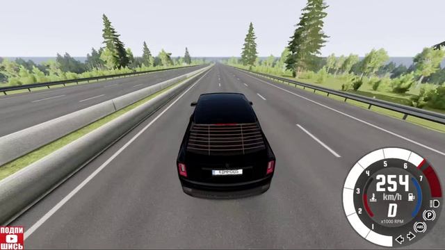 BeamNG Drive Перекрытый автобан, Столковение с бетонными блоками! (Rolls_Royce Cullinan) Мод патруль