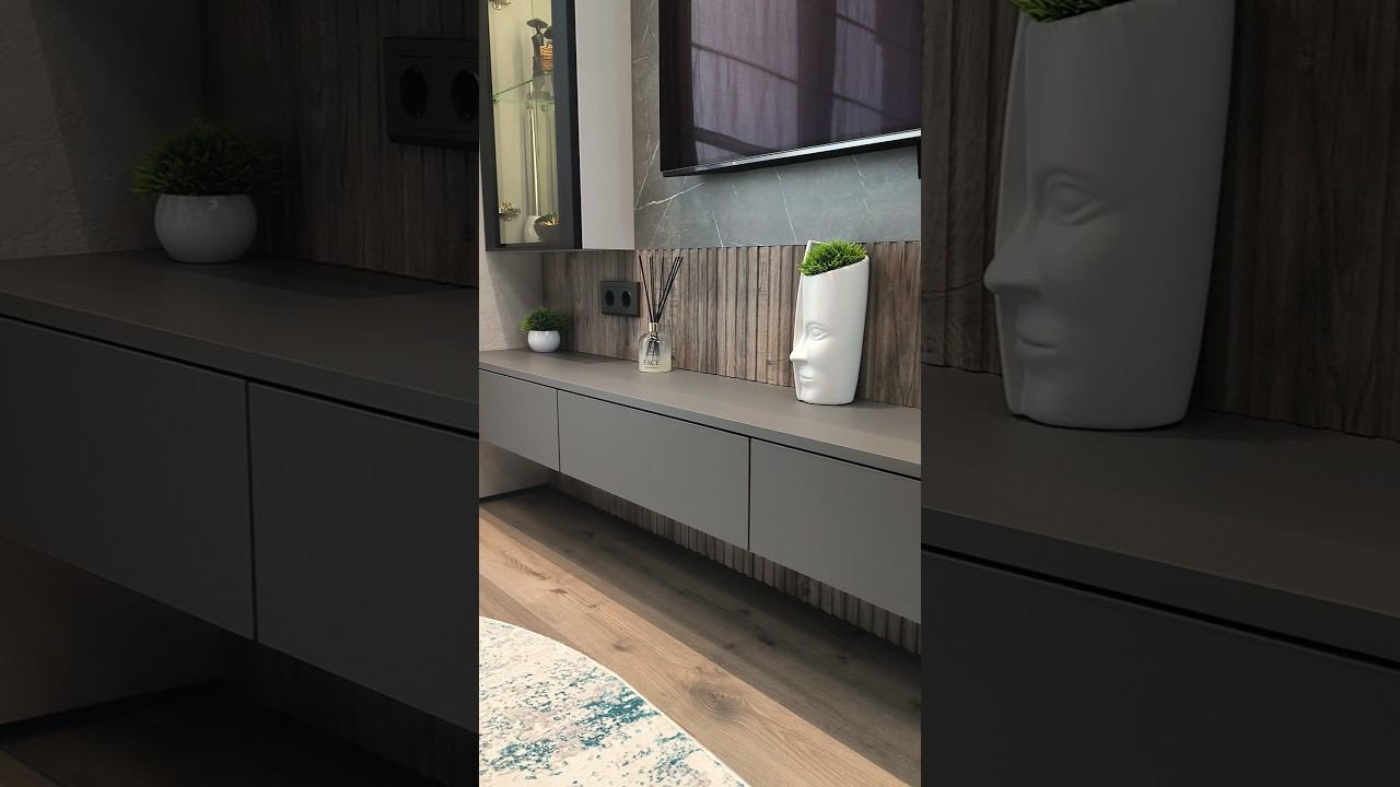 Гостиная, парящая ТВ-тумба. Наша работа. Производство мебели в Анапе M-STUDIO. #мебель  #твзона