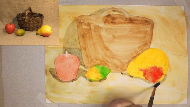 Натюрморт акварелью : "Корзина с фруктами" .mp4