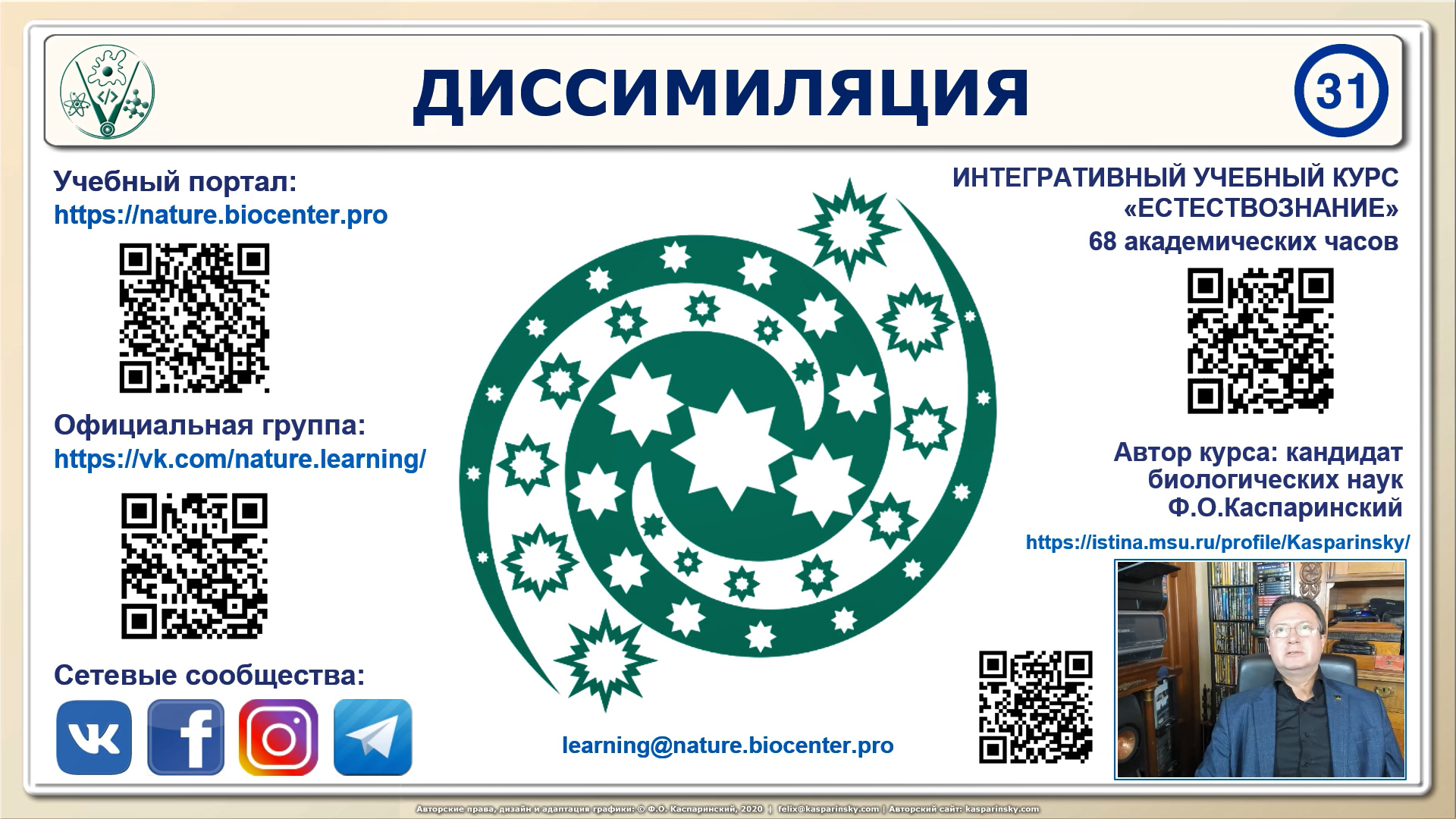 Тема 31. Диссимиляция. Интегративная видеолекция курса “Естествознание” Феликса Каспаринского