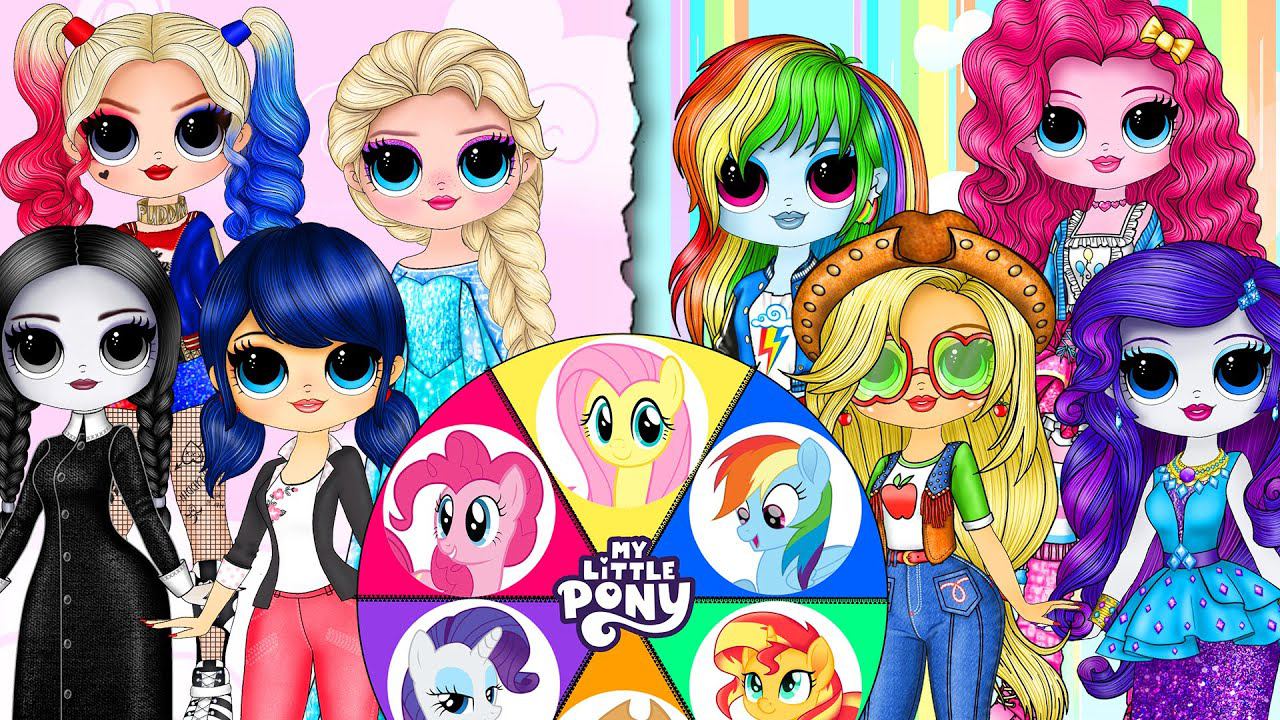 Маринетт Леди-Баг, Уэнсдей, Эльза, Харли Квинн, Изабела в стиле Май Литл Пони!
