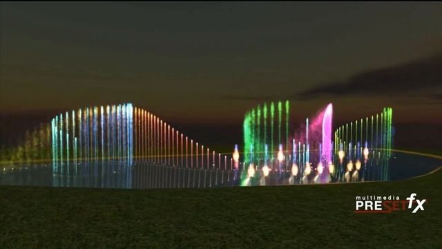 Визуализация спецэффектов: Шоу водных фонтанов и Фонтана с огненной шапкой.