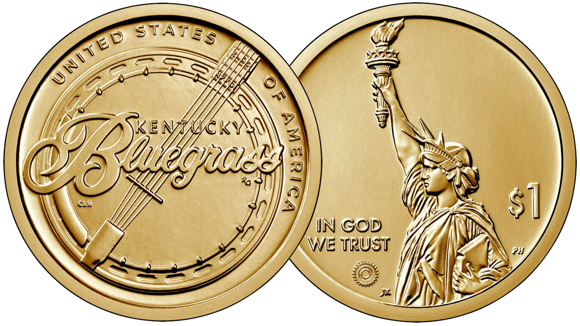 Монета 1$ Блюграсс. Серия Американские Инновации (Кентукки).